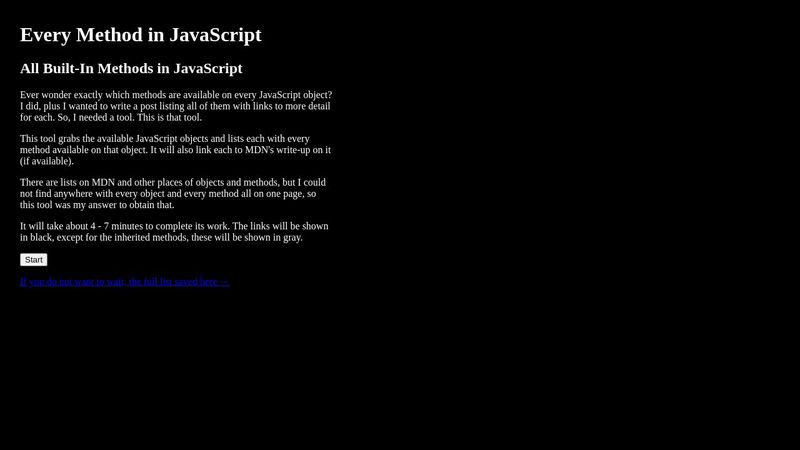 List All JavaScript Methods