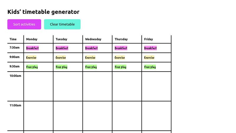 Kids timetable generator