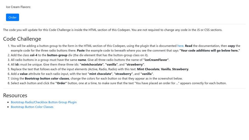 Code Challenge: Bootstrap Radio Button Group