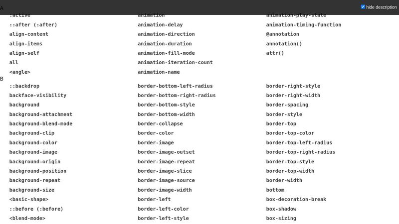 MDN CSS reference list