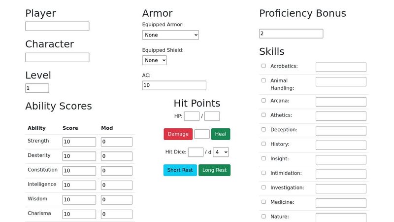 Dungeons & Dragons Dynamic Character Sheet v7