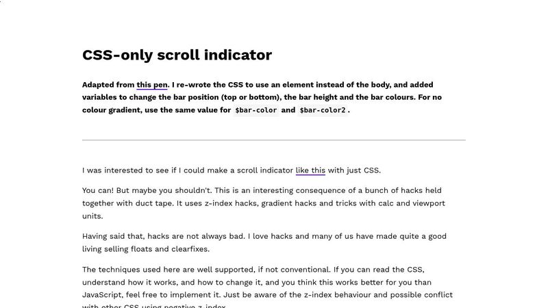 CSS-only scroll indicator (adapted with more options)