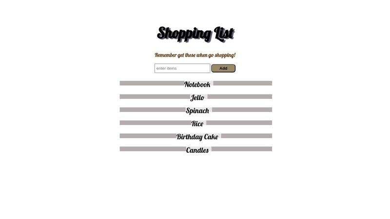 JavaScript Shopping List