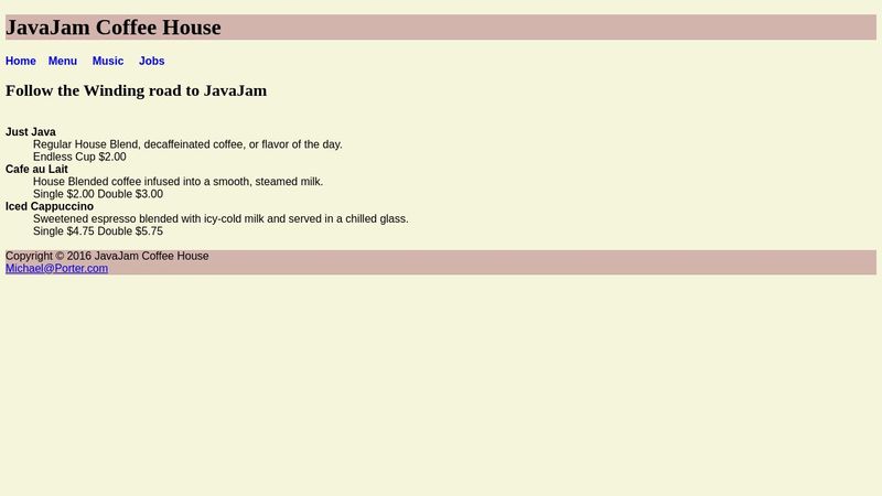 JavaJam Menu