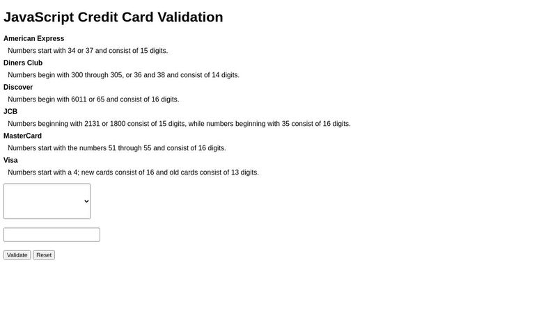 JavaScript Credit Card Validation