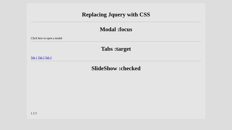 Modal & Tabs & SlideShow Just Html Css