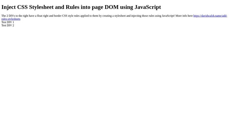 Inject CSS Stylesheet and Rules into page DOM