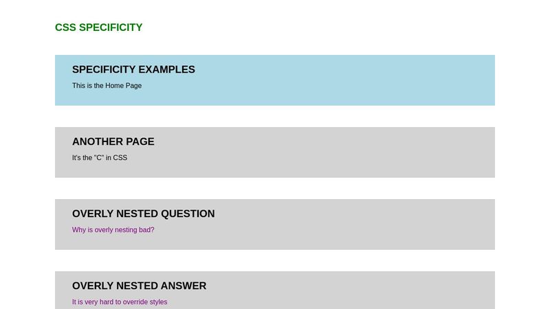 CSS Specificity 2 - Specificity Examples