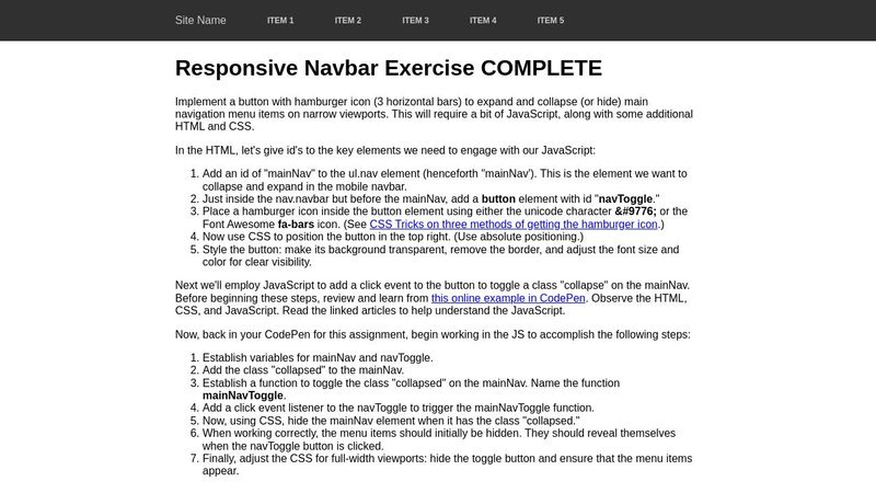 Responsive Navbar Exercise Part 2 COMPLETE