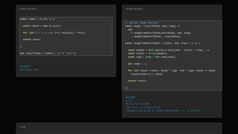 JavaScript: times, range, array-functions, string-functions, Math-functions