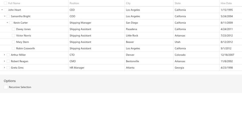 Multiple Row Selection - DevExtreme jQuery Tree List