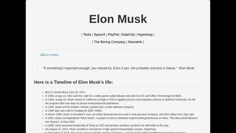 Elon Musk Tribute Page