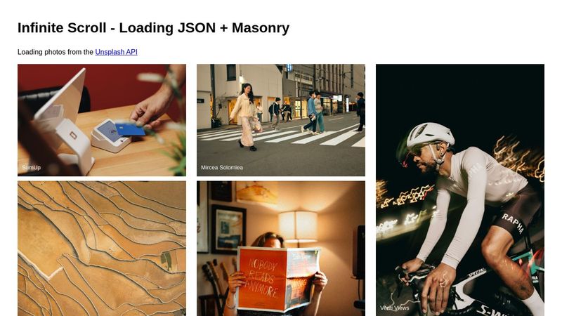 Infinite Scroll - Loading JSON + Masonry
