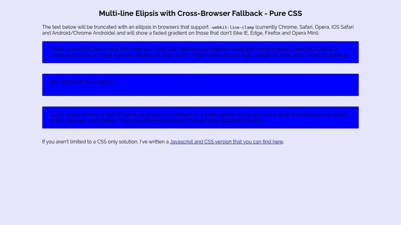 Multi-line Elipsis with Cross-Browser Fallback - Pure CSS