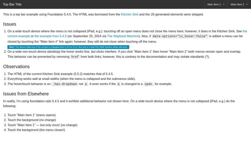 Foundation: Top Bar, Dropdowns, and Touch