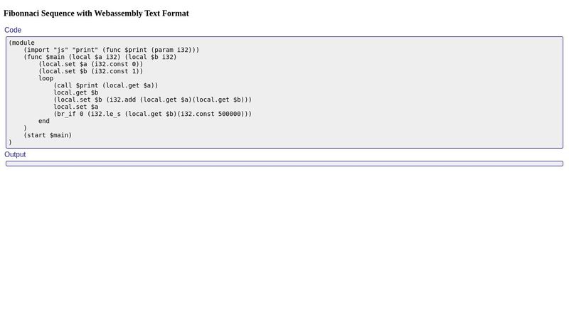 Fibonacci Sequence with Webassembly Text Format