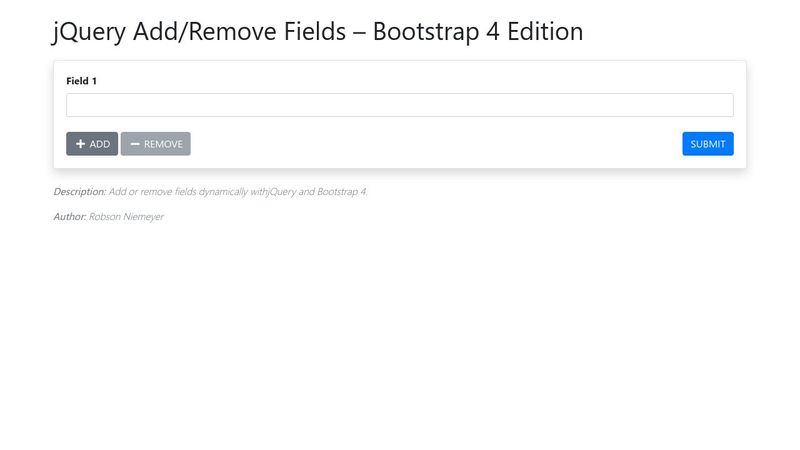 jQuery Add/Remove Fields - Bootstrap 4 Edition