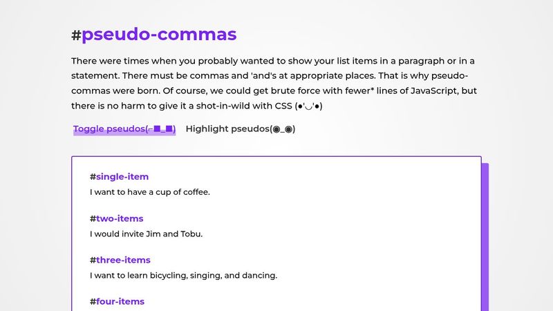 CSS Pseudo Commas: Exploring comma rules in nouns and verbs