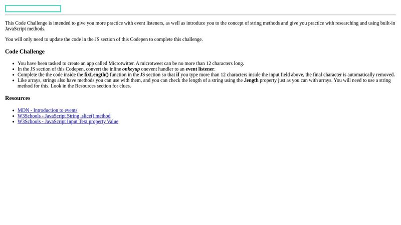 CodePen Home JS Challenge: MicroTweet