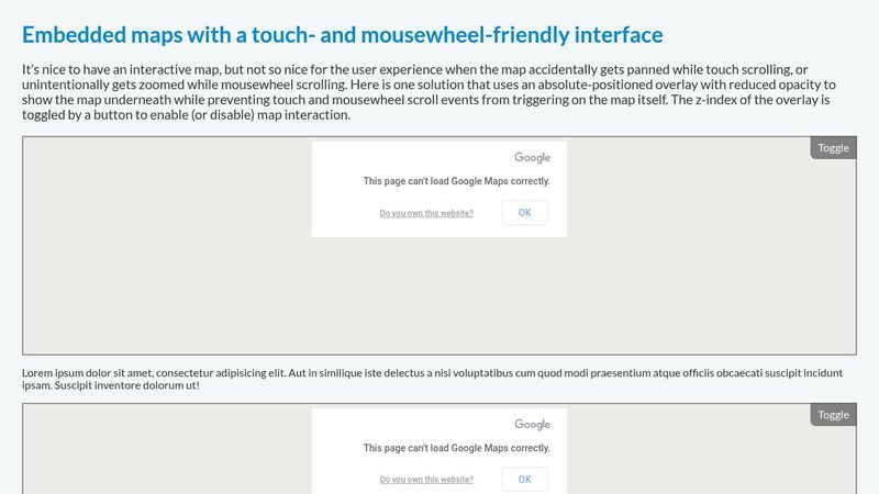 Embedded maps with a touch- and mousewheel-friendly interface