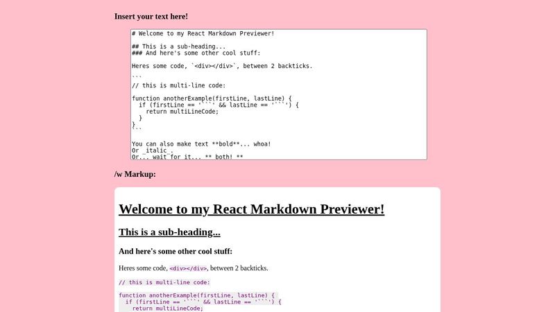 Build Markdown Previewer - freeCodeCamp