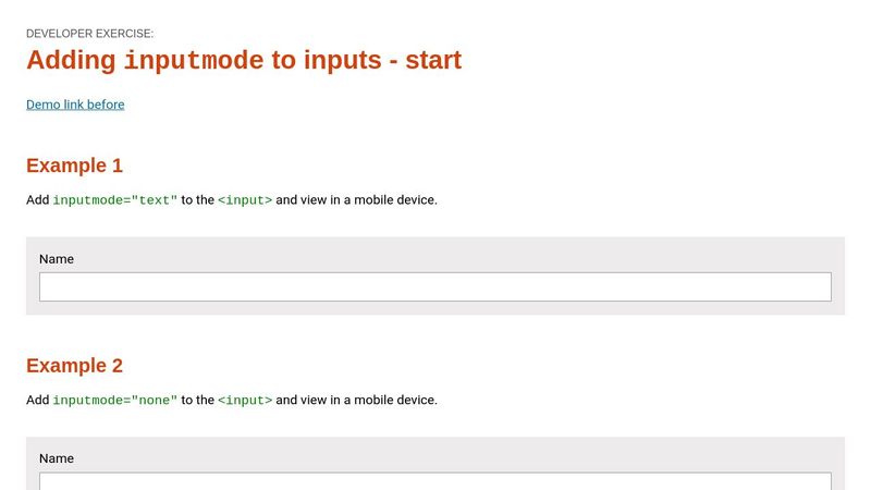 DEVELOPER EXERCISE: Adding inputmode to inputs - start