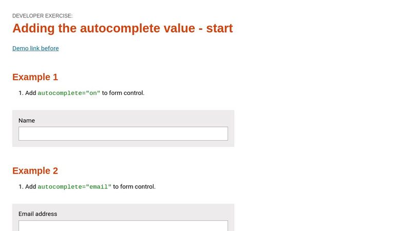 DEVELOPER EXERCISE: Adding the autocomplete value - start