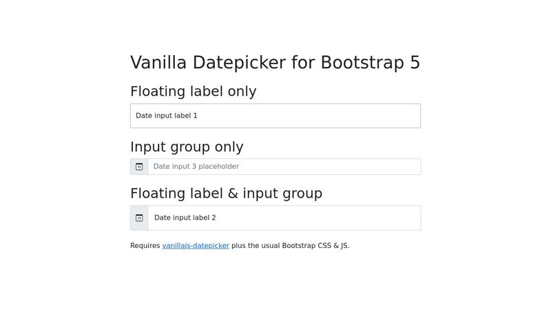 Datepicker - Bootstrap 5, using Vanilla JS