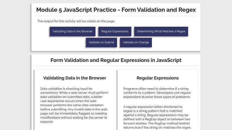 Module 5 Coding Activity - Form Validation and Regex