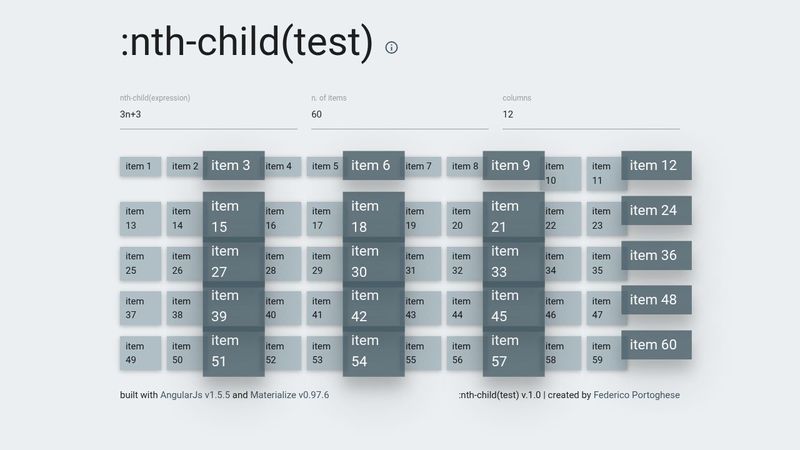:nth-child(test) built with AngularJs and Materialize :nth-child(test) built with AngularJs and Materialize