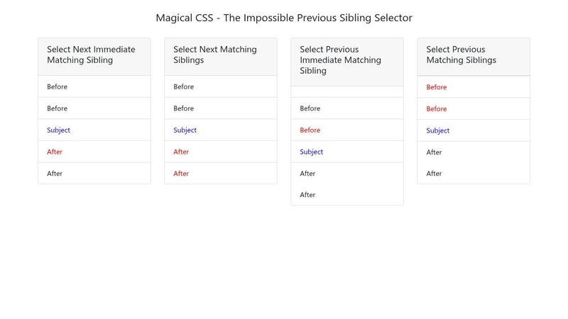 Magical CSS - The Impossible Previous Sibling Selector