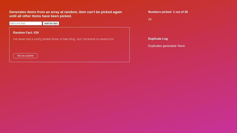Random fun fact generator with duplicate prevention