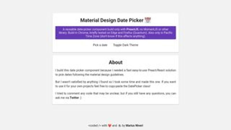 Preact Material Design Date Picker / Calendar 📅