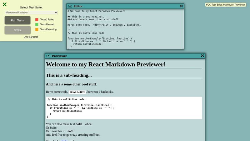 FCC: Simple React Markdown Previewer