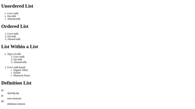 HTML Basic Lists & Tables