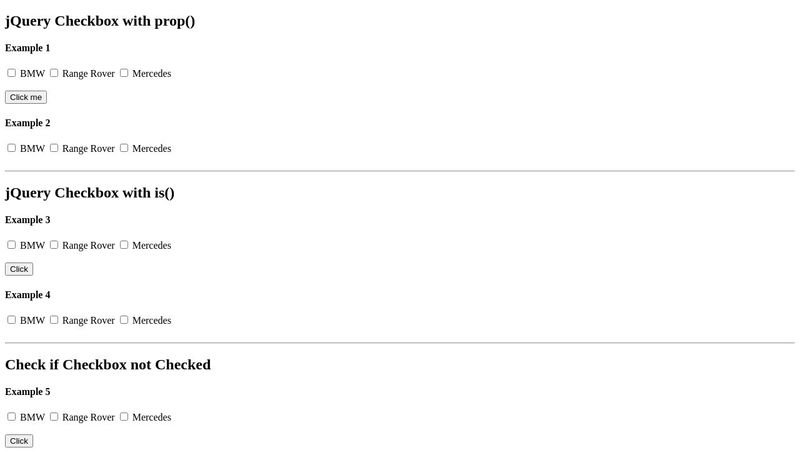 jQuery prop() and is() Method Checkbox Examples