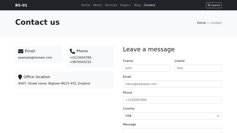 Contact Us Page Bootstrap Template