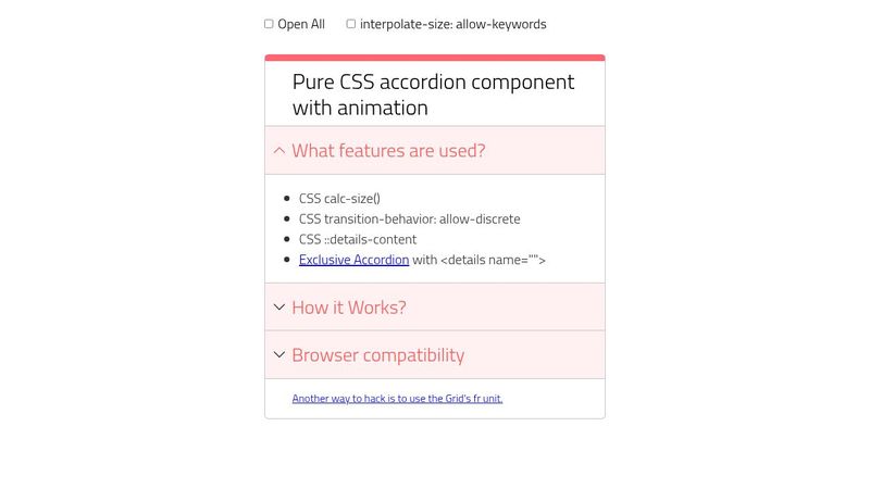 Pure CSS accordion component with animation via calc-size()