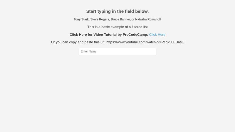Filtered Data List HTML/JavaScript Example