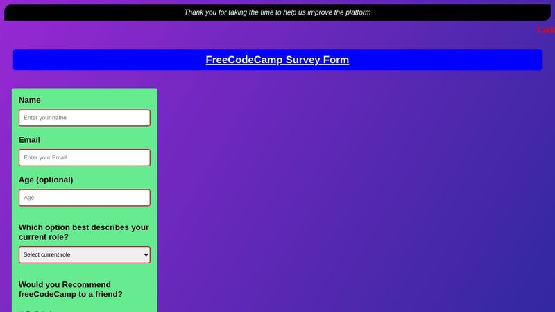 Free Code Camp Survey form 2