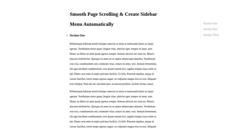 Vanilla JS - Smooth Page Scrolling & Create Sidebar Menu Automatically