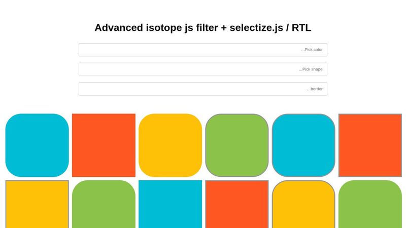 Advanced isotope.js filter + selectize.js / RTL