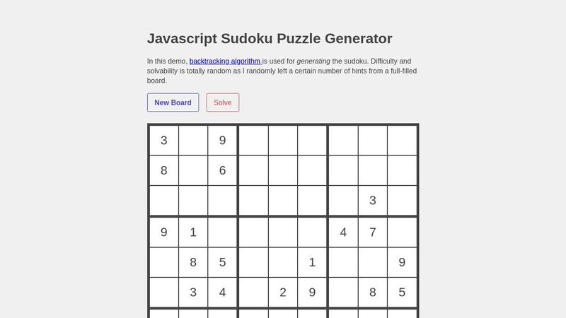 Javascript Sudoku Puzzle Generator