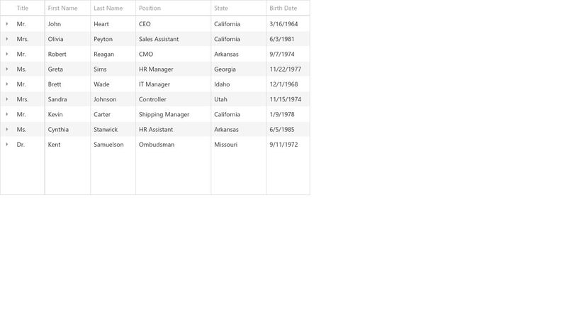 Master-Detail View - DevExtreme jQuery Data Grid