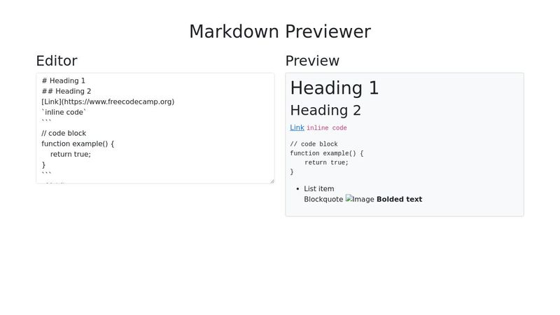 FreeCodeCamp: Build a Markdown Previewer