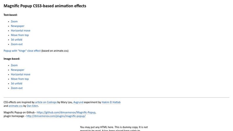 CSS3 animation effects for Magnific Popup