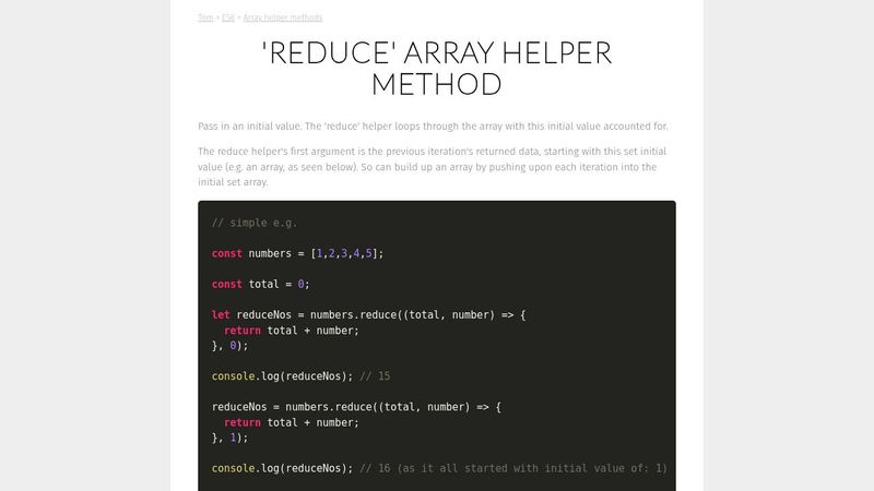 'reduce' array helper method