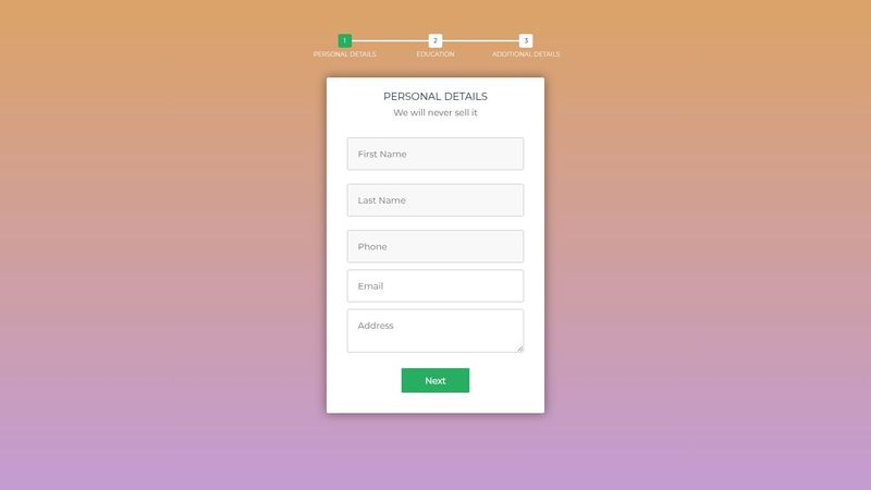 Multi Step Form with Progress Bar using jQuery and CSS3