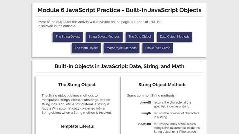 Module 6 Coding Activity - Built-In JavaScript Objects - STARTER - PLEASE FORK