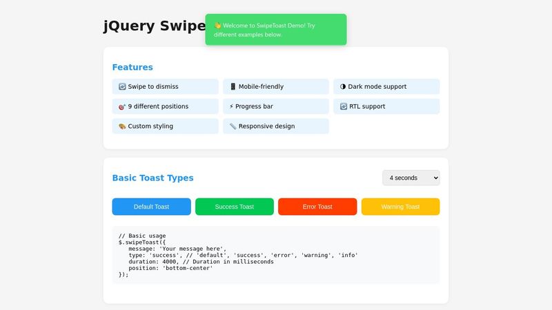 jQuery swipeToast